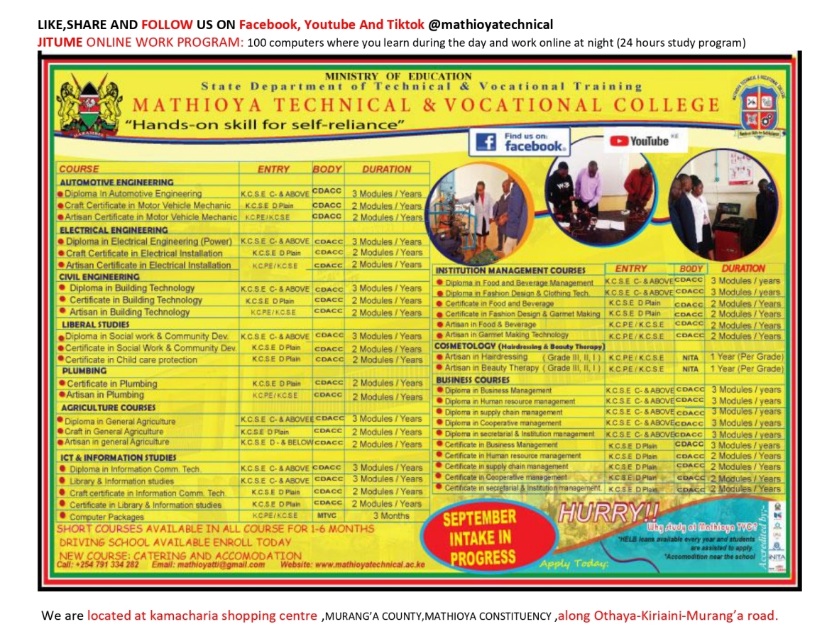 Home > MATHIOYA TECHNICAL VOCATIONAL COLLEGE
